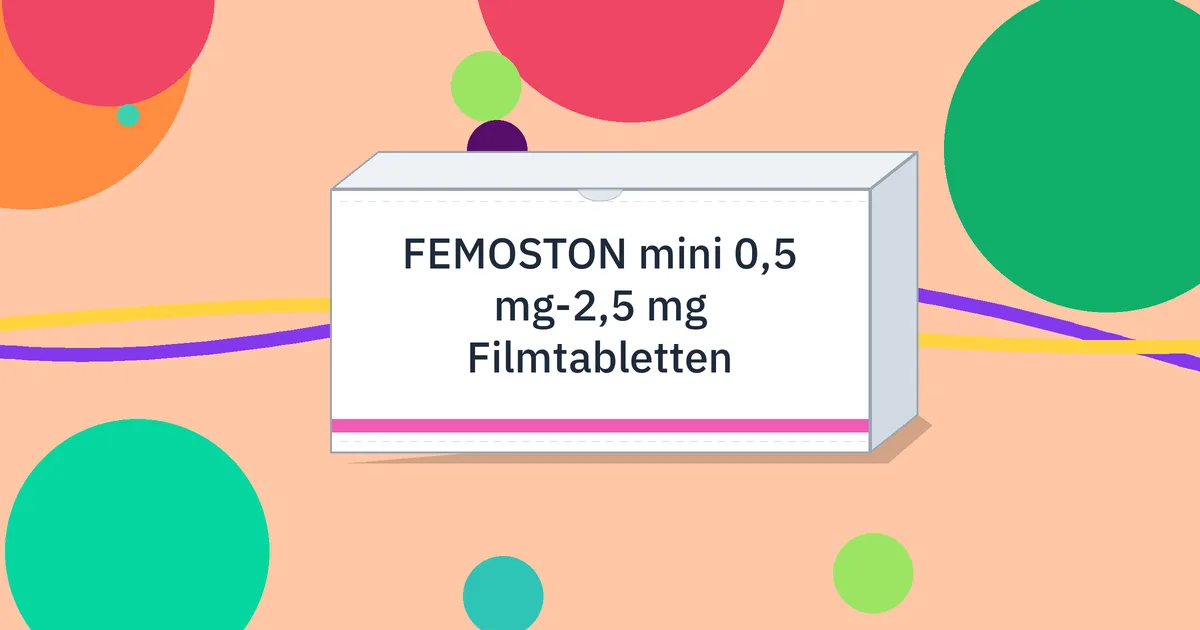 Symbolbild: Packung mit der Aufschrift FEMOSTON mini 0,5 mg-2,5 mg Filmtabletten (PZN 06901767) – Verfügbarkeit und Bezug in Apotheken in Frankfurt am Main