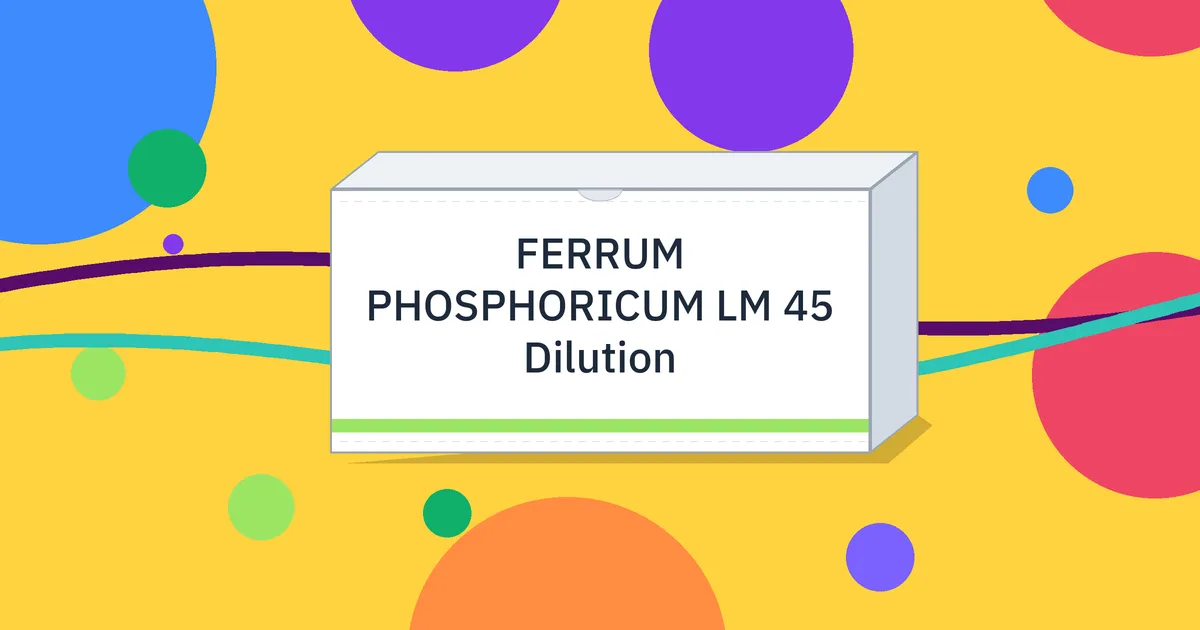 Symbolbild: Packung mit der Aufschrift FERRUM PHOSPHORICUM LM 45 Dilution (PZN 12852323) – Verfügbarkeit und Bezug in Apotheken in Frankfurt am Main