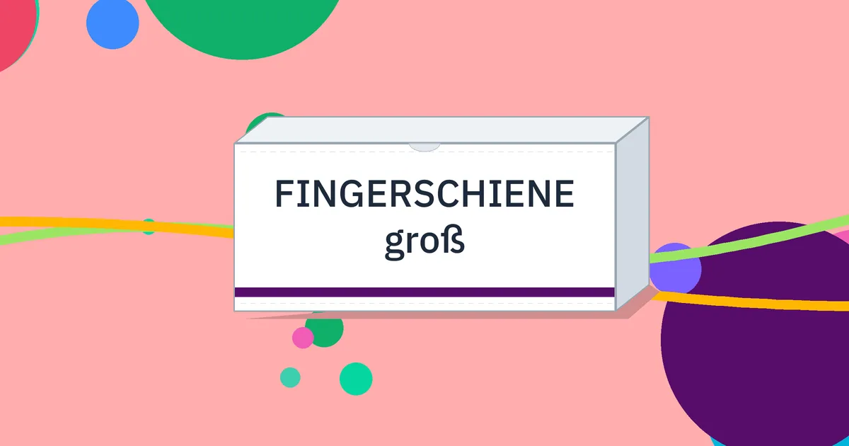 Symbolbild: Packung mit der Aufschrift FINGERSCHIENE groß (PZN 07785665) – Verfügbarkeit und Bezug in Apotheken in Frankfurt am Main