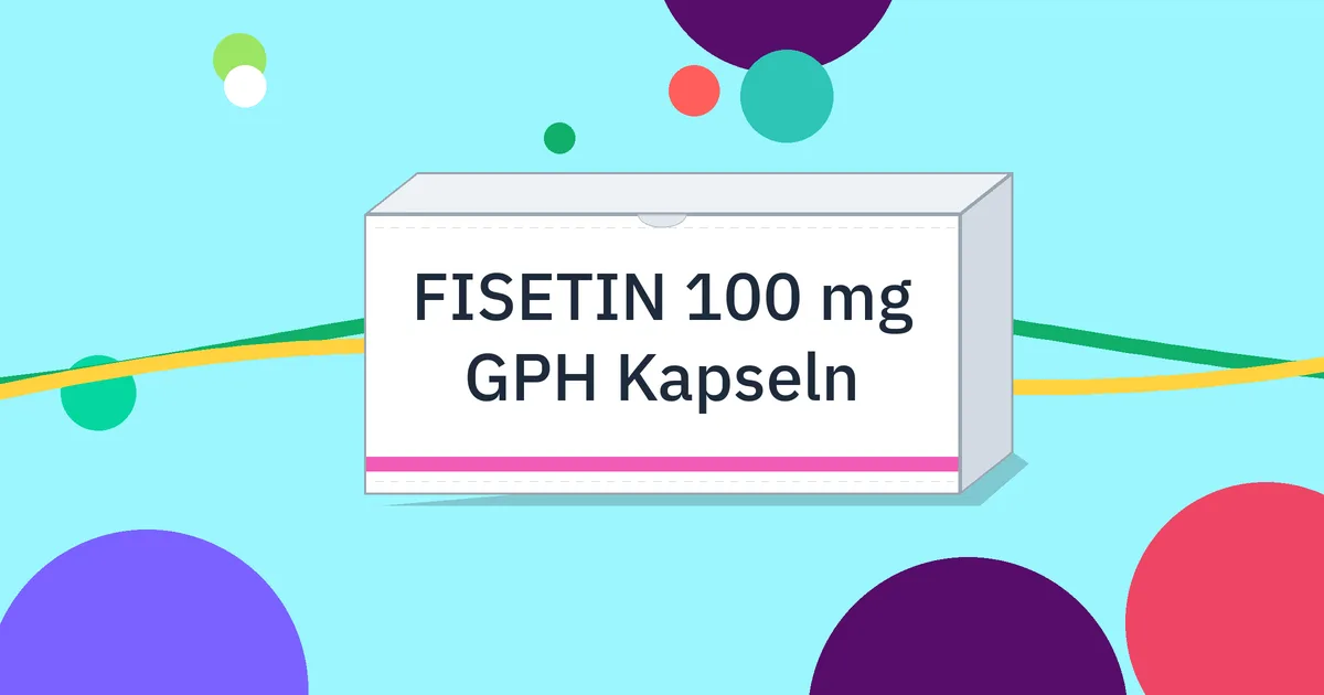 Symbolbild: Packung mit der Aufschrift FISETIN 100 mg GPH Kapseln (PZN 20806797) – Verfügbarkeit und Bezug in Apotheken in Frankfurt am Main