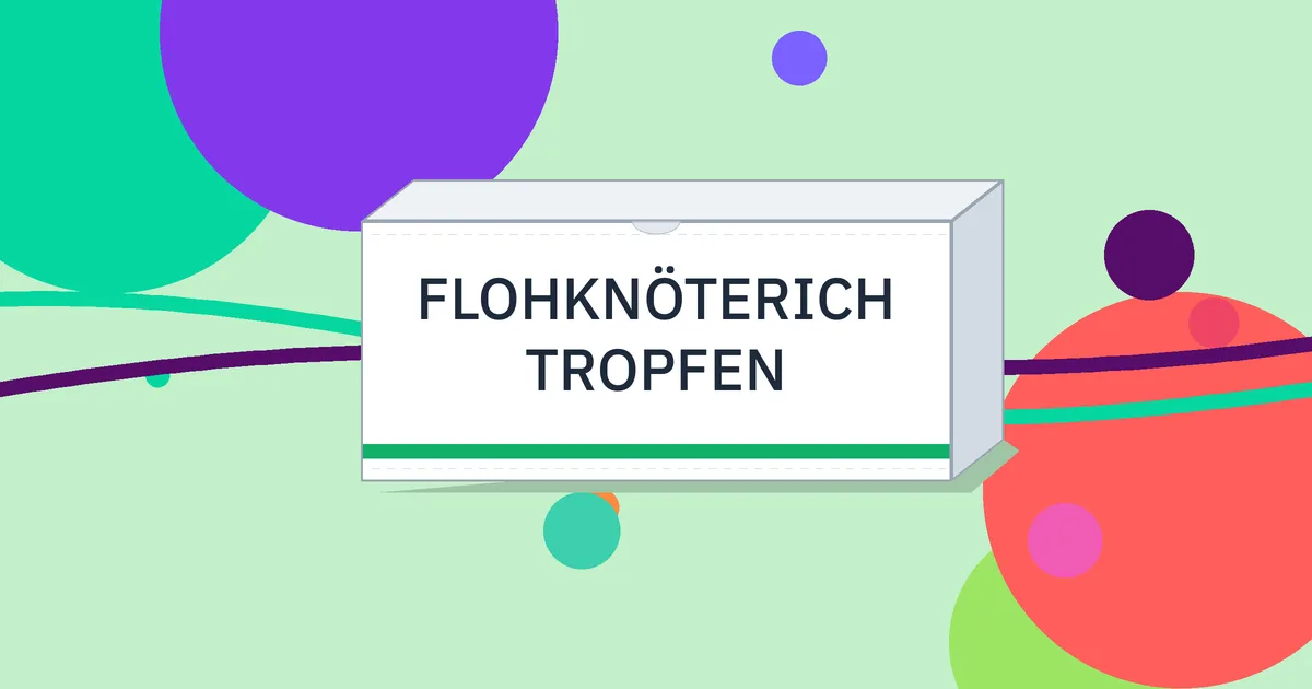 Symbolbild: Packung mit der Aufschrift FLOHKNÖTERICH TROPFEN (PZN 15228967) – Verfügbarkeit und Bezug in Apotheken in Frankfurt am Main