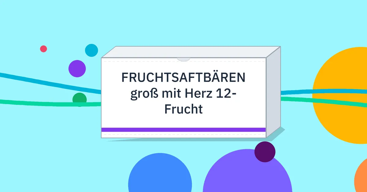 Symbolbild: Packung mit der Aufschrift FRUCHTSAFTBÄREN groß mit Herz 12-Frucht (PZN 15374580) – Verfügbarkeit und Bezug in Apotheken in Frankfurt am Main
