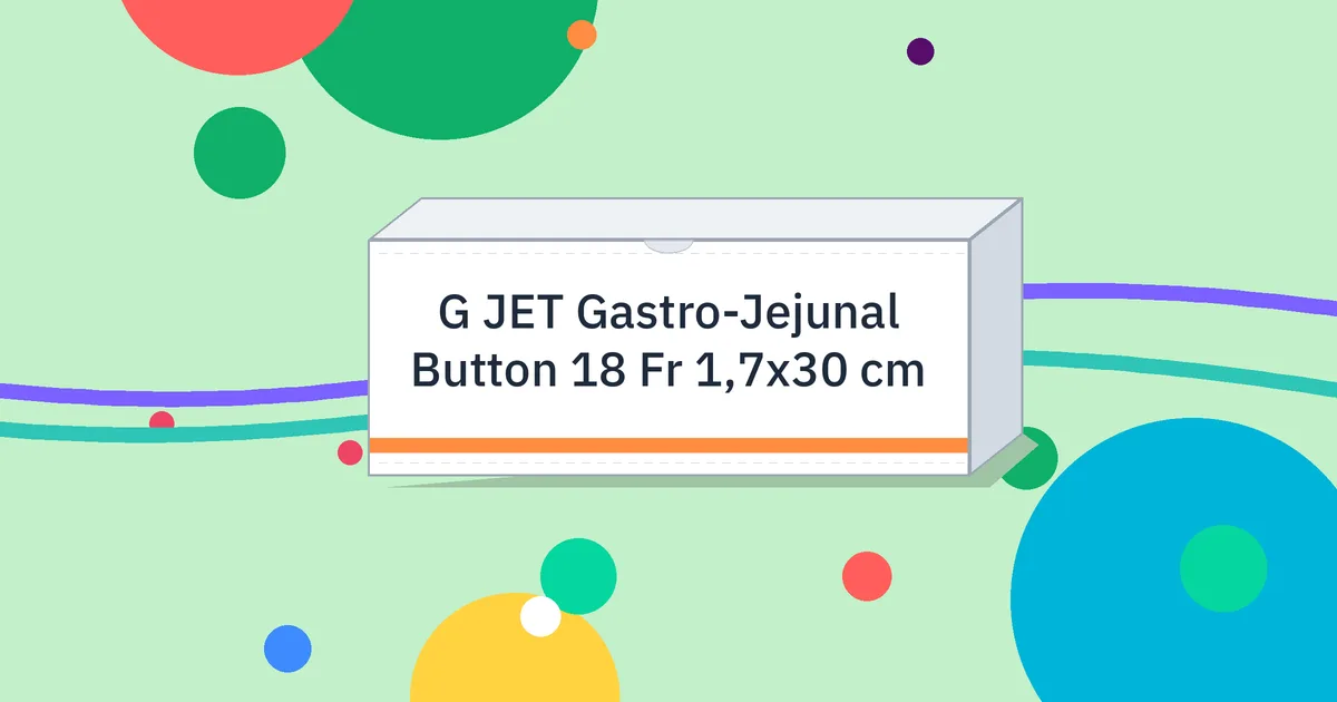 Symbolbild: Packung mit der Aufschrift G JET Gastro-Jejunal Button 18 Fr 1,7x30 cm (PZN 14347150) – Verfügbarkeit und Bezug in Apotheken in Frankfurt am Main