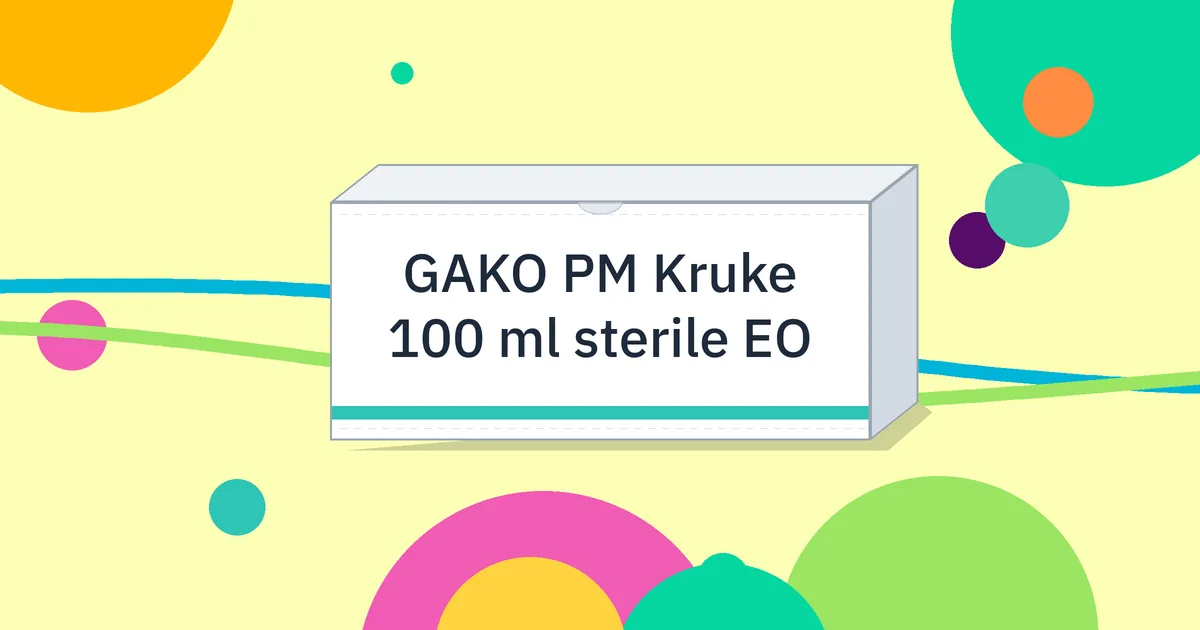 Symbolbild: Packung mit der Aufschrift GAKO PM Kruke 100 ml sterile EO (PZN 18424491) – Verfügbarkeit und Bezug in Apotheken in Frankfurt am Main