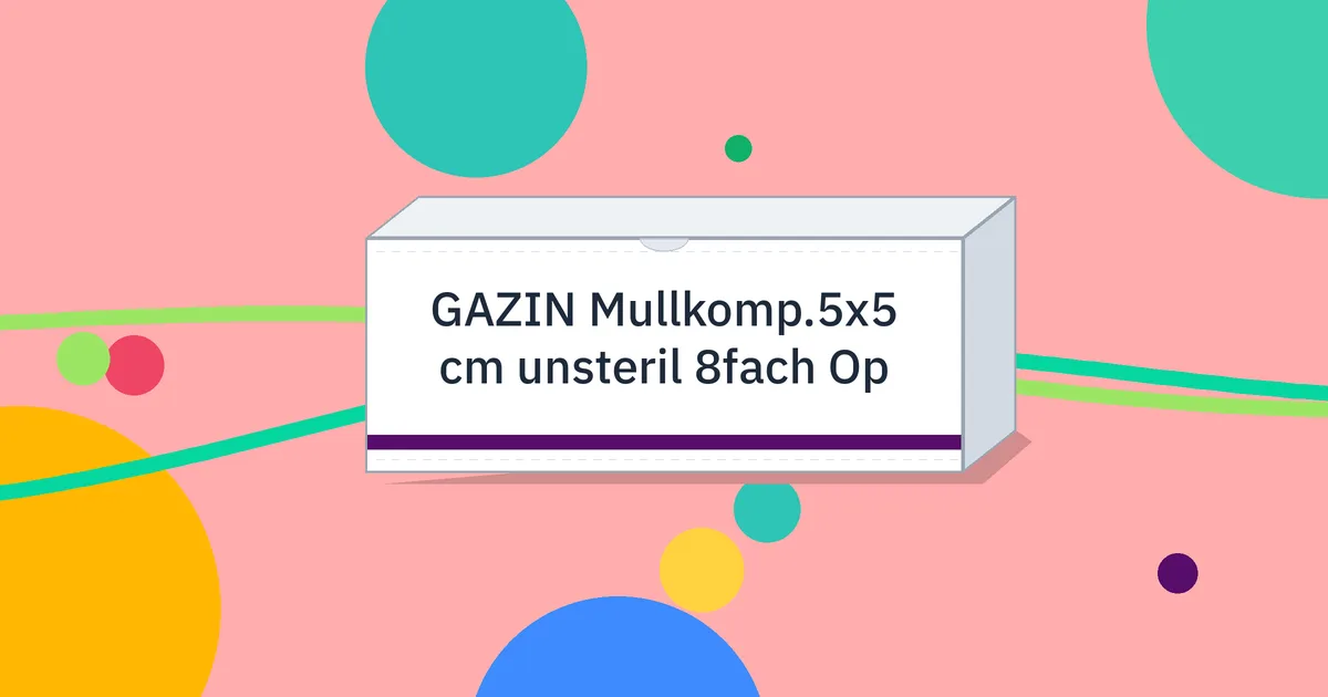 Symbolbild: Packung mit der Aufschrift GAZIN Mullkomp.5x5 cm unsteril 8fach Op (PZN 17851498) – Verfügbarkeit und Bezug in Apotheken in Frankfurt am Main