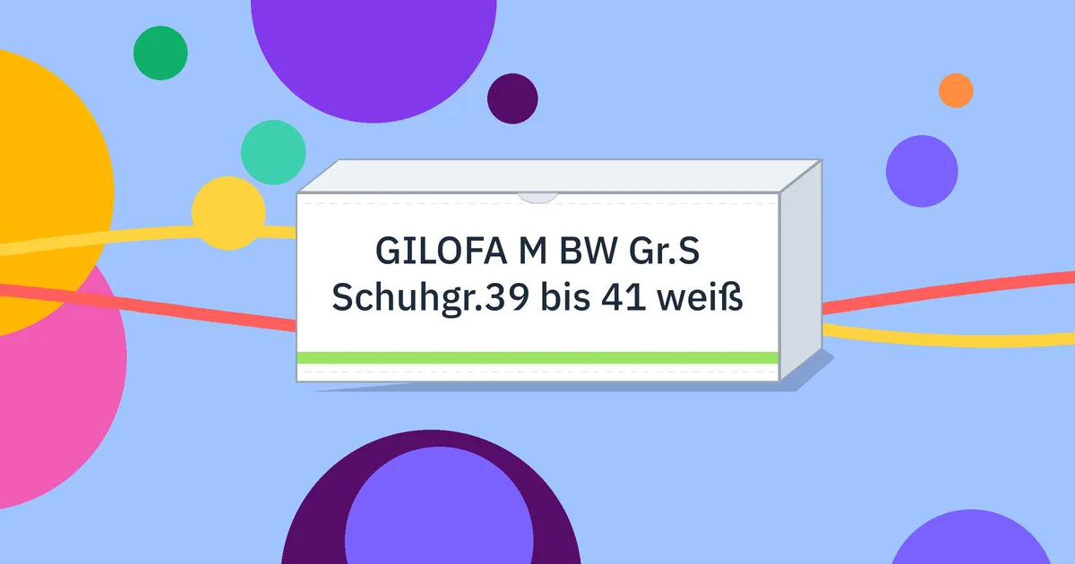 Symbolbild: Packung mit der Aufschrift GILOFA M BW Gr.S Schuhgr.39 bis 41 weiß (PZN 16724243) – Verfügbarkeit und Bezug in Apotheken in Frankfurt am Main