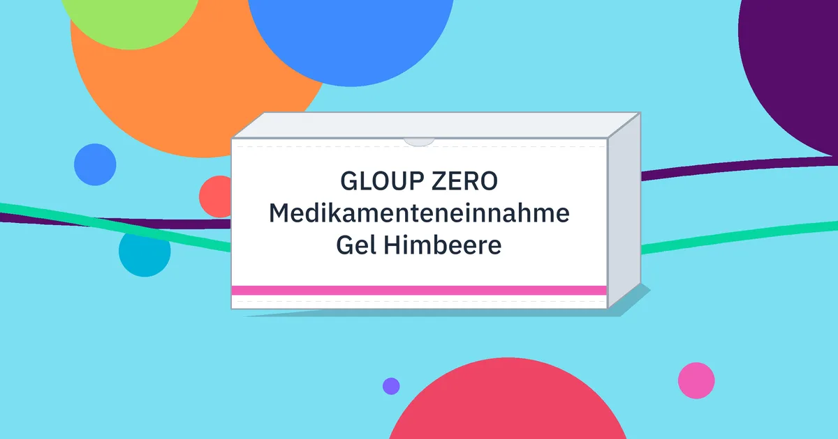 Symbolbild: Packung mit der Aufschrift GLOUP ZERO Medikamenteneinnahme Gel Himbeere (PZN 15203217) – Verfügbarkeit und Bezug in Apotheken in Frankfurt am Main