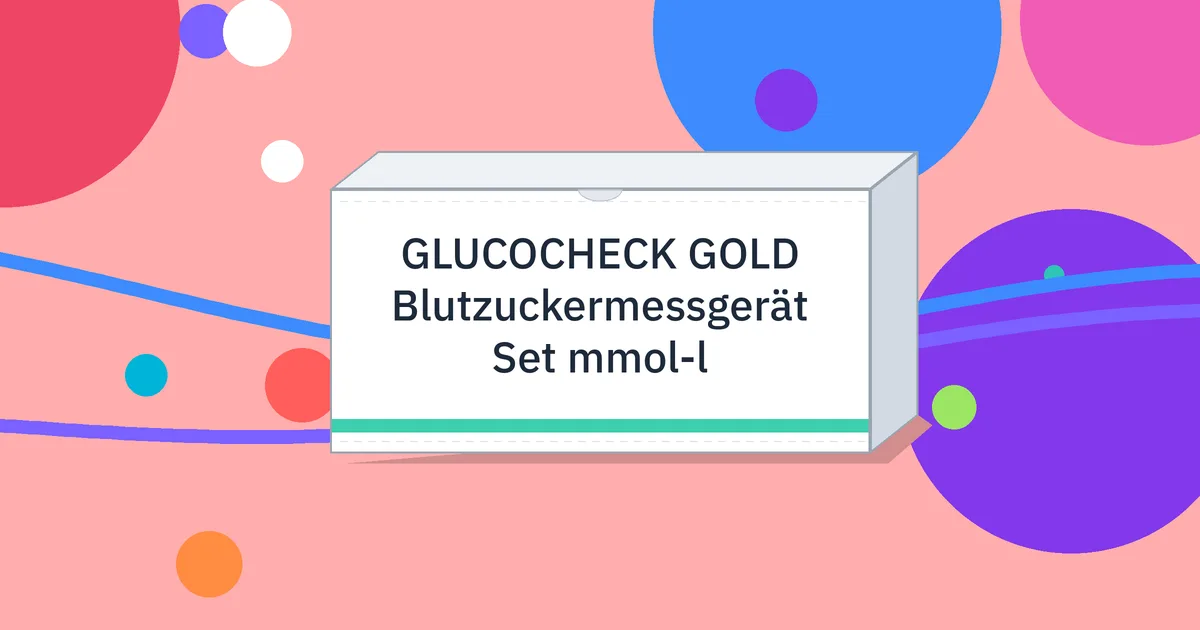 Symbolbild: Packung mit der Aufschrift GLUCOCHECK GOLD Blutzuckermessgerät Set mmol-l (PZN 12747715) – Verfügbarkeit und Bezug in Apotheken in Frankfurt am Main