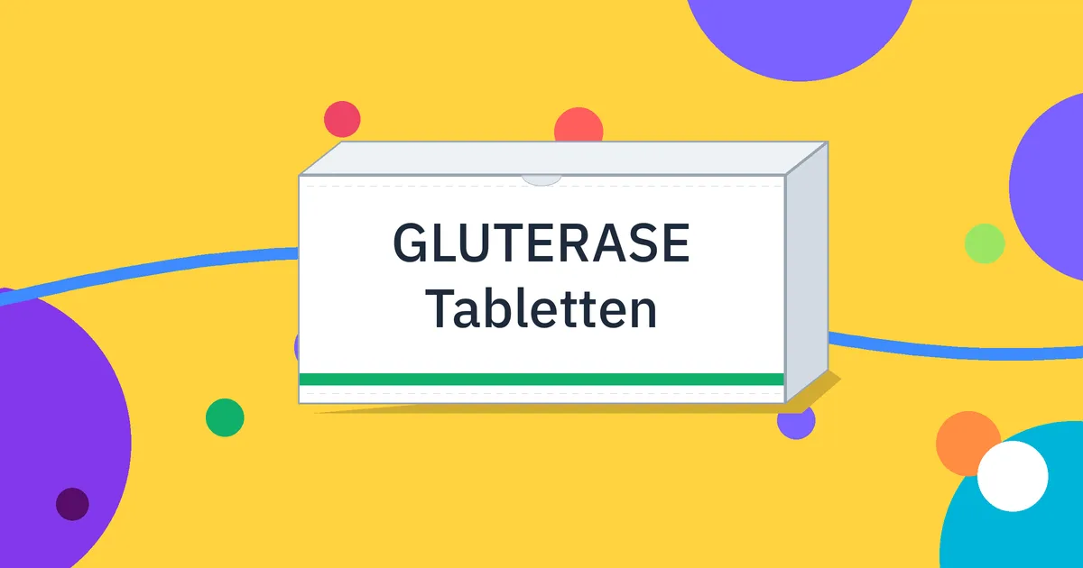 Symbolbild: Packung mit der Aufschrift GLUTERASE Tabletten (PZN 16831246) – Verfügbarkeit und Bezug in Apotheken in Frankfurt am Main