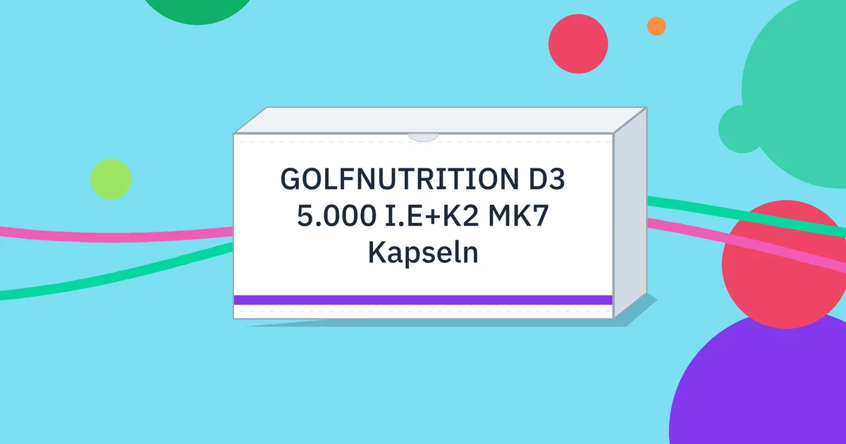 Symbolbild: Packung mit der Aufschrift GOLFNUTRITION D3 5.000 I.E+K2 MK7 Kapseln (PZN 16603338) – Verfügbarkeit und Bezug in Apotheken in Frankfurt am Main