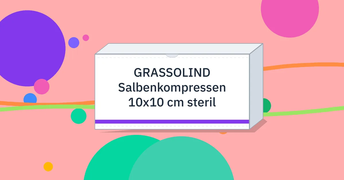 Symbolbild: Packung mit der Aufschrift GRASSOLIND Salbenkompressen 10x10 cm steril (PZN 19701030) – Verfügbarkeit und Bezug in Apotheken in Frankfurt am Main