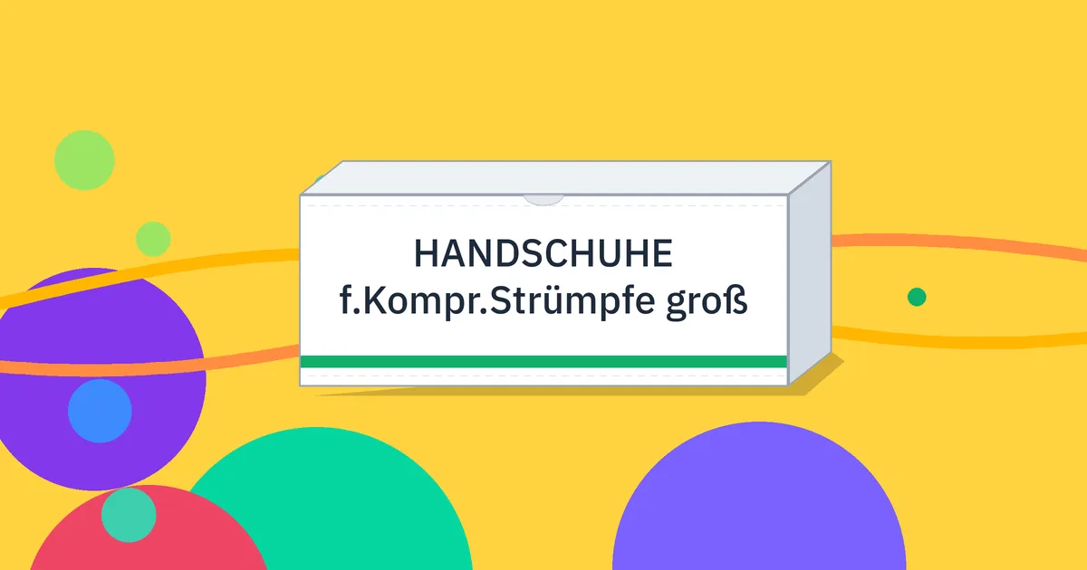 Symbolbild: Packung mit der Aufschrift HANDSCHUHE f.Kompr.Strümpfe groß (PZN 07737264) – Verfügbarkeit und Bezug in Apotheken in Frankfurt am Main