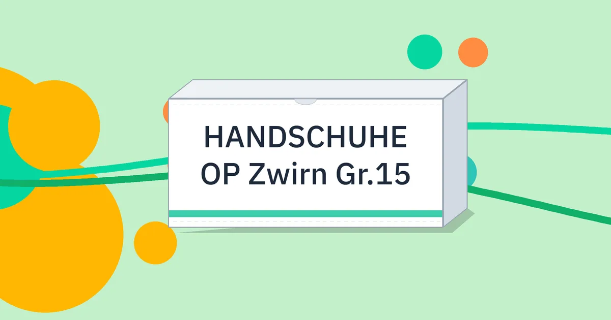 Symbolbild: Packung mit der Aufschrift HANDSCHUHE OP Zwirn Gr.15 (PZN 01727968) – Verfügbarkeit und Bezug in Apotheken in Frankfurt am Main
