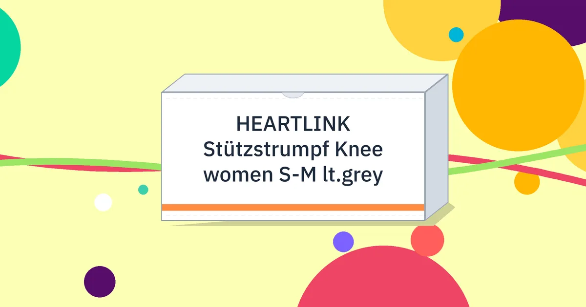 Symbolbild: Packung mit der Aufschrift HEARTLINK Stützstrumpf Knee women S-M lt.grey (PZN 20524231) – Verfügbarkeit und Bezug in Apotheken in Frankfurt am Main