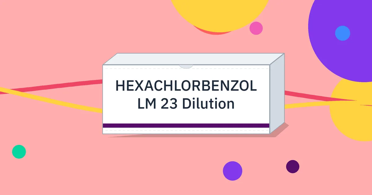 Symbolbild: Packung mit der Aufschrift HEXACHLORBENZOL LM 23 Dilution (PZN 12888947) – Verfügbarkeit und Bezug in Apotheken in Frankfurt am Main