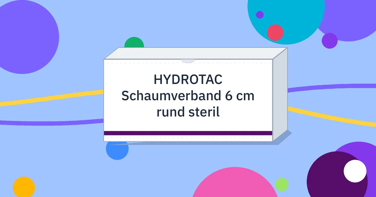 Symbolbild: Packung mit der Aufschrift HYDROTAC Schaumverband 6 cm rund steril (PZN 12726452) – Verfügbarkeit und Bezug in Apotheken in Frankfurt am Main