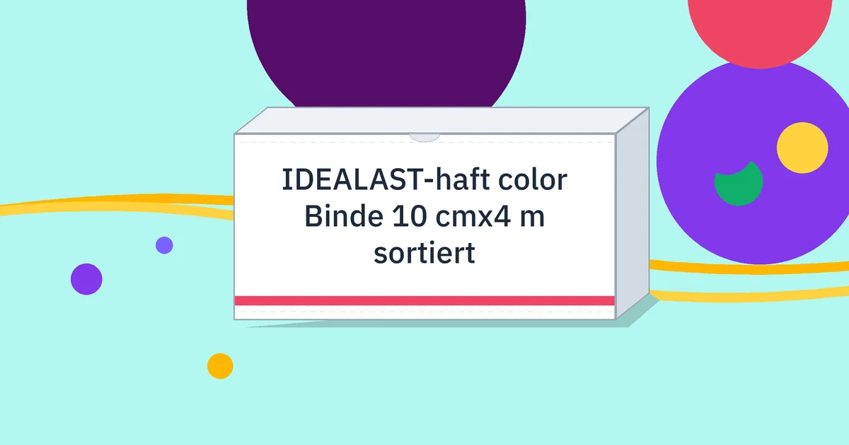 Symbolbild: Packung mit der Aufschrift IDEALAST-haft color Binde 10 cmx4 m sortiert (PZN 12579318) – Verfügbarkeit und Bezug in Apotheken in Frankfurt am Main