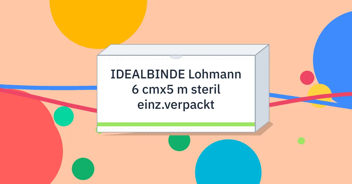 Symbolbild: Packung mit der Aufschrift IDEALBINDE Lohmann 6 cmx5 m steril einz.verpackt (PZN 15998719) – Verfügbarkeit und Bezug in Apotheken in Frankfurt am Main