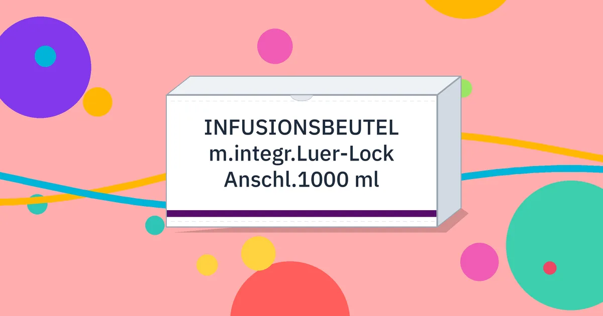 Symbolbild: Packung mit der Aufschrift INFUSIONSBEUTEL m.integr.Luer-Lock Anschl.1000 ml (PZN 07271417) – Verfügbarkeit und Bezug in Apotheken in Frankfurt am Main