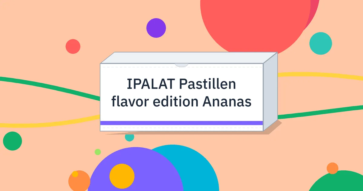Symbolbild: Packung mit der Aufschrift IPALAT Pastillen flavor edition Ananas (PZN 17468569) – Verfügbarkeit und Bezug in Apotheken in Frankfurt am Main
