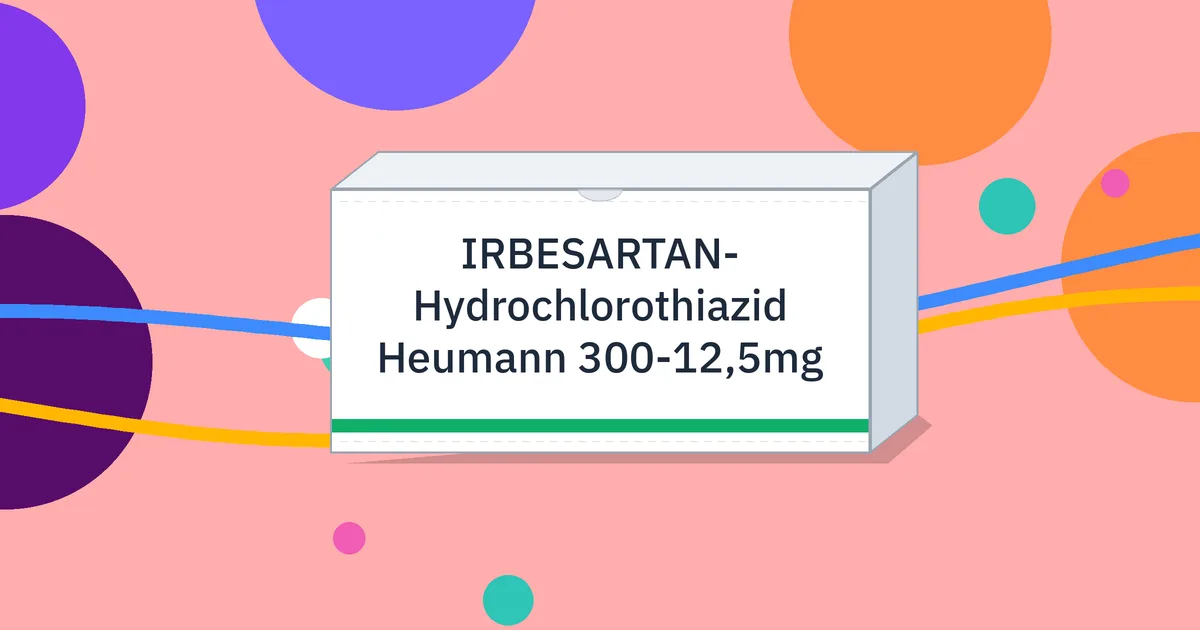Symbolbild: Packung mit der Aufschrift IRBESARTAN-Hydrochlorothiazid Heumann 300-12,5mg (PZN 19129771) – Verfügbarkeit und Bezug in Apotheken in Frankfurt am Main