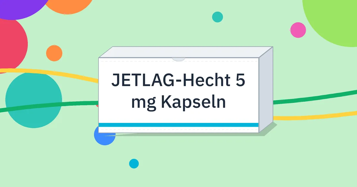Symbolbild: Packung mit der Aufschrift JETLAG-Hecht 5 mg Kapseln (PZN 09919503) – Verfügbarkeit und Bezug in Apotheken in Frankfurt am Main