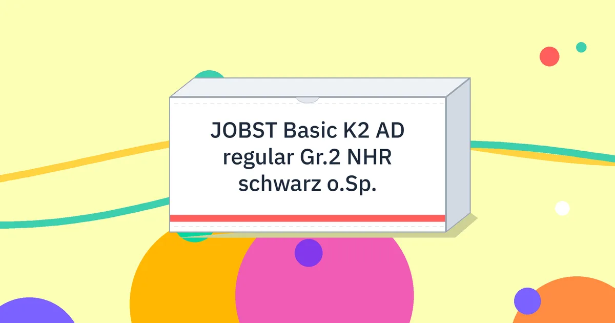 Symbolbild: Packung mit der Aufschrift JOBST Basic K2 AD regular Gr.2 NHR schwarz o.Sp. (PZN 15313064) – Verfügbarkeit und Bezug in Apotheken in Frankfurt am Main