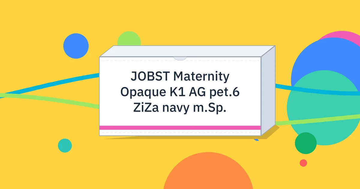 Symbolbild: Packung mit der Aufschrift JOBST Maternity Opaque K1 AG pet.6 ZiZa navy m.Sp. (PZN 15859722) – Verfügbarkeit und Bezug in Apotheken in Frankfurt am Main