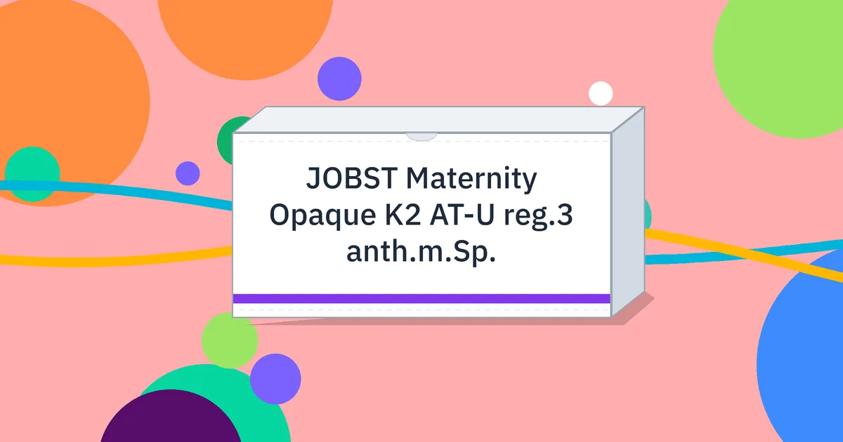 Symbolbild: Packung mit der Aufschrift JOBST Maternity Opaque K2 AT-U reg.3 anth.m.Sp. (PZN 15856439) – Verfügbarkeit und Bezug in Apotheken in Frankfurt am Main