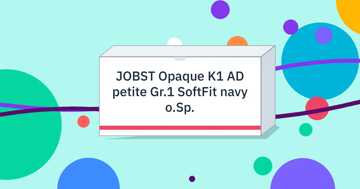 Symbolbild: Packung mit der Aufschrift JOBST Opaque K1 AD petite Gr.1 SoftFit navy o.Sp. (PZN 13080489) – Verfügbarkeit und Bezug in Apotheken in Frankfurt am Main
