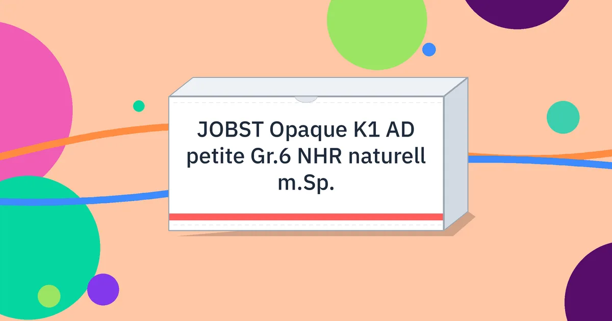 Symbolbild: Packung mit der Aufschrift JOBST Opaque K1 AD petite Gr.6 NHR naturell m.Sp. (PZN 13078937) – Verfügbarkeit und Bezug in Apotheken in Frankfurt am Main