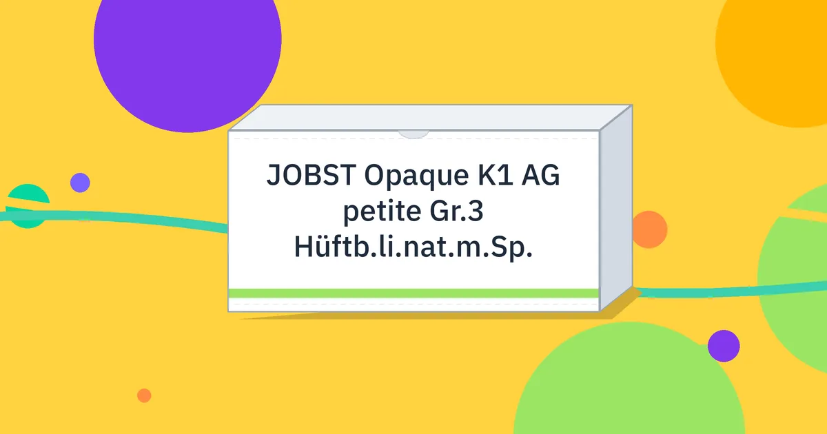 Symbolbild: Packung mit der Aufschrift JOBST Opaque K1 AG petite Gr.3 Hüftb.li.nat.m.Sp. (PZN 13097662) – Verfügbarkeit und Bezug in Apotheken in Frankfurt am Main