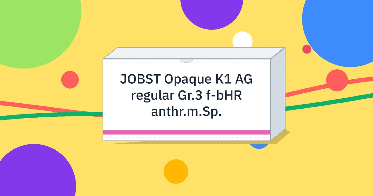 Symbolbild: Packung mit der Aufschrift JOBST Opaque K1 AG regular Gr.3 f-bHR anthr.m.Sp. (PZN 16267834) – Verfügbarkeit und Bezug in Apotheken in Frankfurt am Main