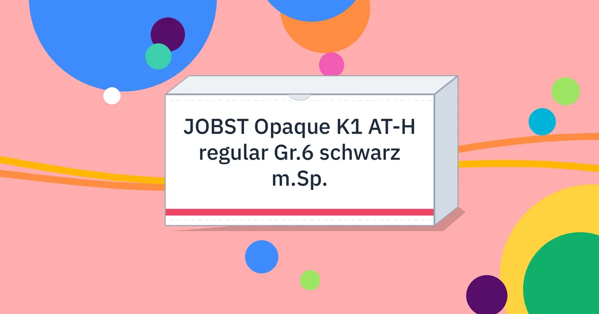 Symbolbild: Packung mit der Aufschrift JOBST Opaque K1 AT-H regular Gr.6 schwarz m.Sp. (PZN 13105485) – Verfügbarkeit und Bezug in Apotheken in Frankfurt am Main
