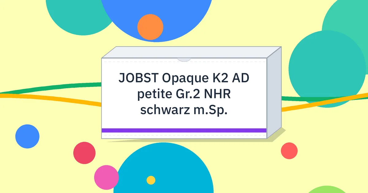 Symbolbild: Packung mit der Aufschrift JOBST Opaque K2 AD petite Gr.2 NHR schwarz m.Sp. (PZN 13109017) – Verfügbarkeit und Bezug in Apotheken in Frankfurt am Main