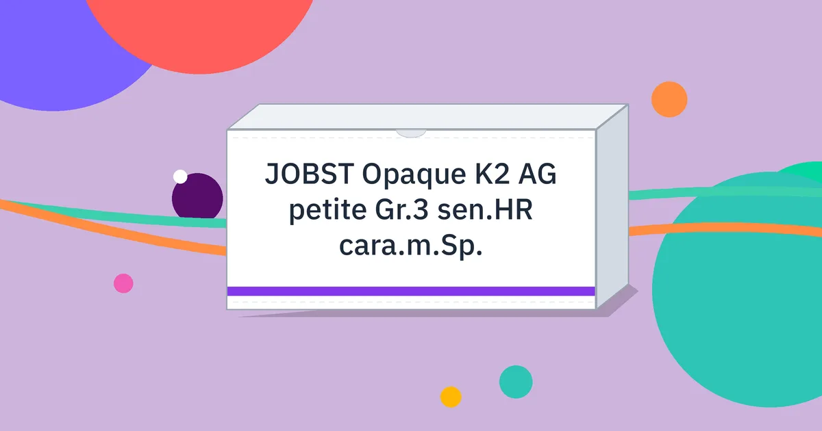 Symbolbild: Packung mit der Aufschrift JOBST Opaque K2 AG petite Gr.3 sen.HR cara.m.Sp. (PZN 12142372) – Verfügbarkeit und Bezug in Apotheken in Frankfurt am Main