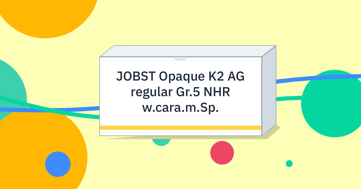 Symbolbild: Packung mit der Aufschrift JOBST Opaque K2 AG regular Gr.5 NHR w.cara.m.Sp. (PZN 11253589) – Verfügbarkeit und Bezug in Apotheken in Frankfurt am Main