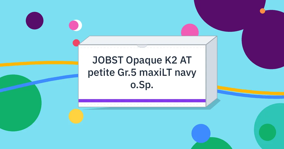 Symbolbild: Packung mit der Aufschrift JOBST Opaque K2 AT petite Gr.5 maxiLT navy o.Sp. (PZN 13119180) – Verfügbarkeit und Bezug in Apotheken in Frankfurt am Main