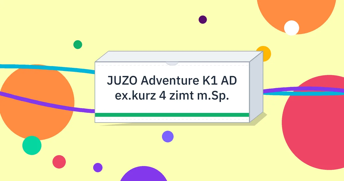 Symbolbild: Packung mit der Aufschrift JUZO Adventure K1 AD ex.kurz 4 zimt m.Sp. (PZN 16493996) – Verfügbarkeit und Bezug in Apotheken in Frankfurt am Main