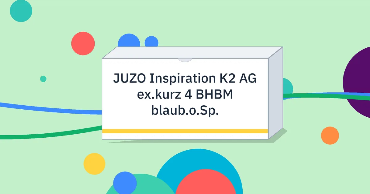 Symbolbild: Packung mit der Aufschrift JUZO Inspiration K2 AG ex.kurz 4 BHBM blaub.o.Sp. (PZN 14878143) – Verfügbarkeit und Bezug in Apotheken in Frankfurt am Main