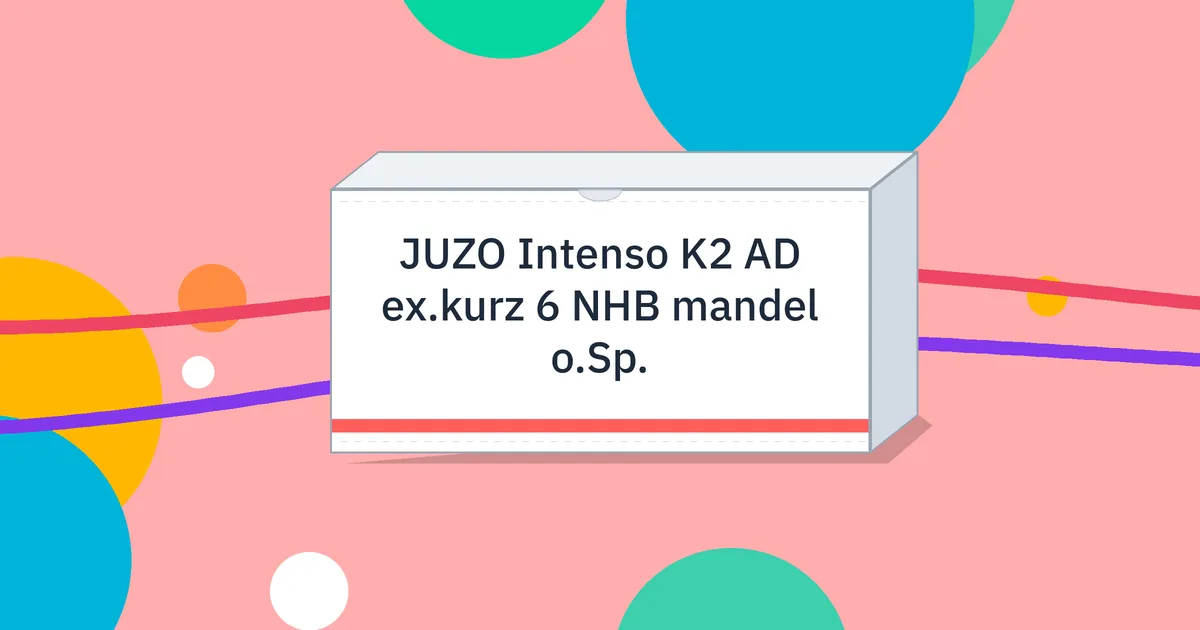 Symbolbild: Packung mit der Aufschrift JUZO Intenso K2 AD ex.kurz 6 NHB mandel o.Sp. (PZN 18622280) – Verfügbarkeit und Bezug in Apotheken in Frankfurt am Main