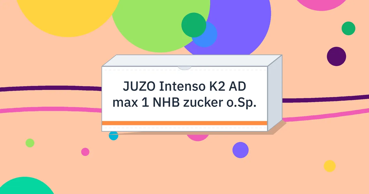 Symbolbild: Packung mit der Aufschrift JUZO Intenso K2 AD max 1 NHB zucker o.Sp. (PZN 18623003) – Verfügbarkeit und Bezug in Apotheken in Frankfurt am Main