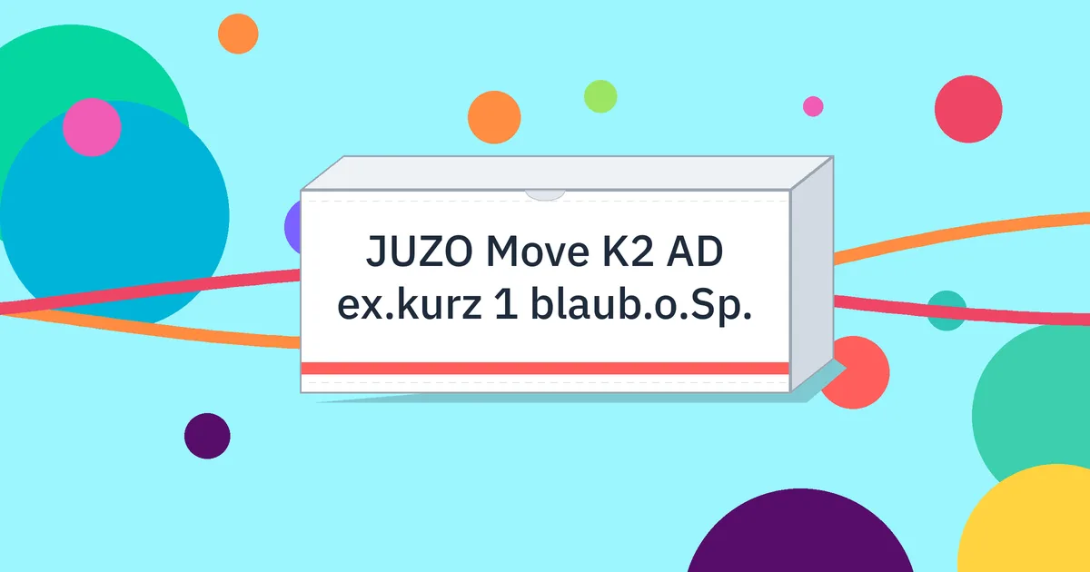 Symbolbild: Packung mit der Aufschrift JUZO Move K2 AD ex.kurz 1 blaub.o.Sp. (PZN 18542121) – Verfügbarkeit und Bezug in Apotheken in Frankfurt am Main