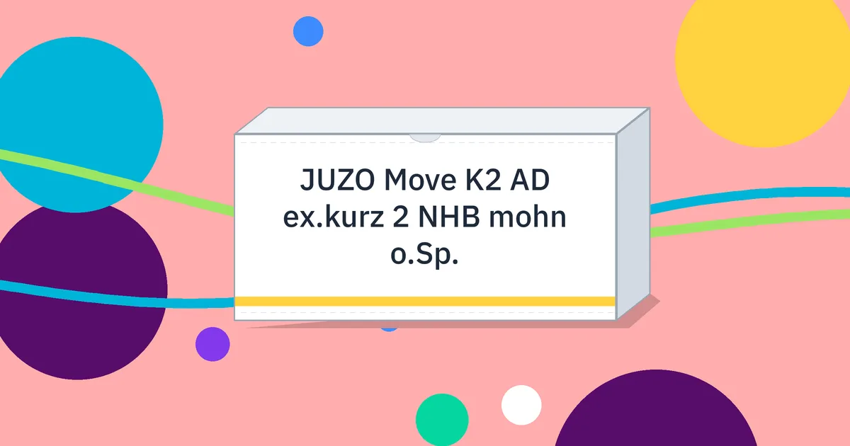 Symbolbild: Packung mit der Aufschrift JUZO Move K2 AD ex.kurz 2 NHB mohn o.Sp. (PZN 18542428) – Verfügbarkeit und Bezug in Apotheken in Frankfurt am Main