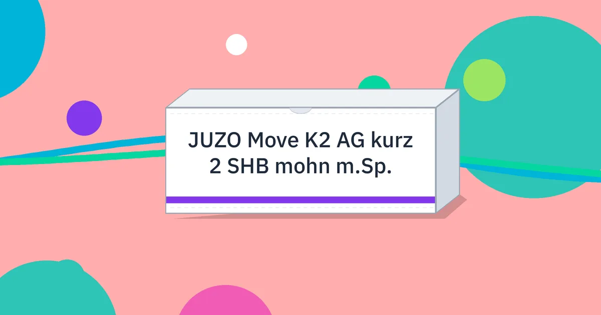 Symbolbild: Packung mit der Aufschrift JUZO Move K2 AG kurz 2 SHB mohn m.Sp. (PZN 18559541) – Verfügbarkeit und Bezug in Apotheken in Frankfurt am Main