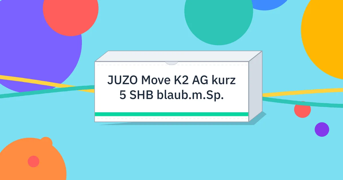 Symbolbild: Packung mit der Aufschrift JUZO Move K2 AG kurz 5 SHB blaub.m.Sp. (PZN 18559512) – Verfügbarkeit und Bezug in Apotheken in Frankfurt am Main