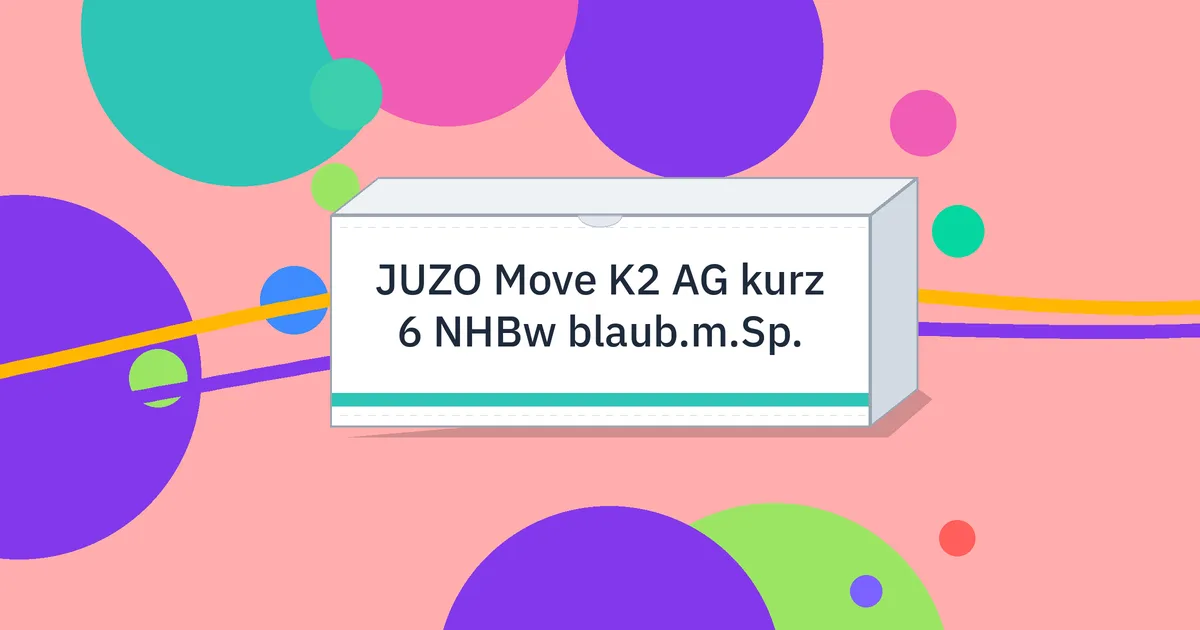 Symbolbild: Packung mit der Aufschrift JUZO Move K2 AG kurz 6 NHBw blaub.m.Sp. (PZN 18558665) – Verfügbarkeit und Bezug in Apotheken in Frankfurt am Main