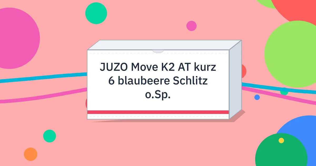 Symbolbild: Packung mit der Aufschrift JUZO Move K2 AT kurz 6 blaubeere Schlitz o.Sp. (PZN 20676538) – Verfügbarkeit und Bezug in Apotheken in Frankfurt am Main