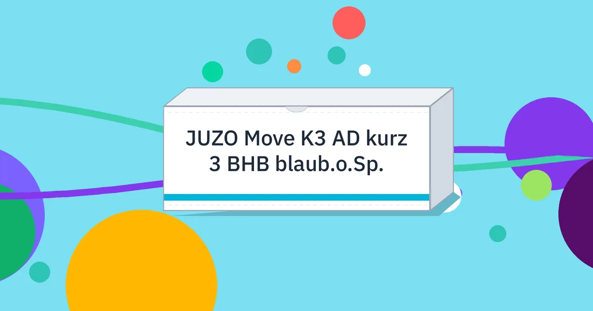 Symbolbild: Packung mit der Aufschrift JUZO Move K3 AD kurz 3 BHB blaub.o.Sp. (PZN 18572932) – Verfügbarkeit und Bezug in Apotheken in Frankfurt am Main