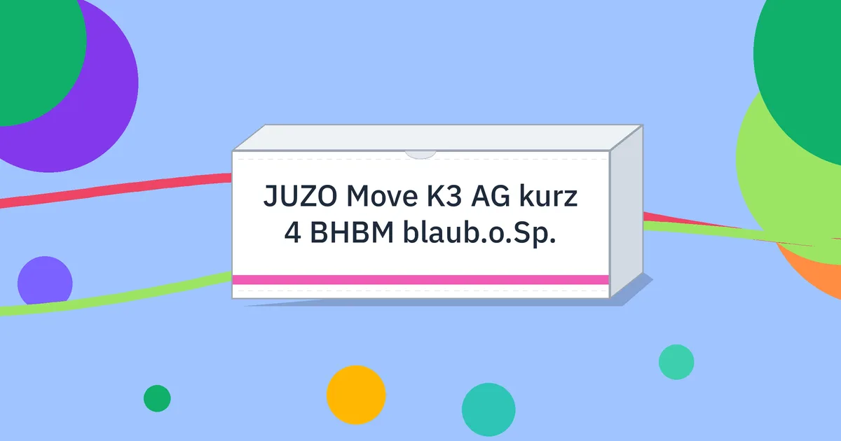 Symbolbild: Packung mit der Aufschrift JUZO Move K3 AG kurz 4 BHBM blaub.o.Sp. (PZN 18593880) – Verfügbarkeit und Bezug in Apotheken in Frankfurt am Main